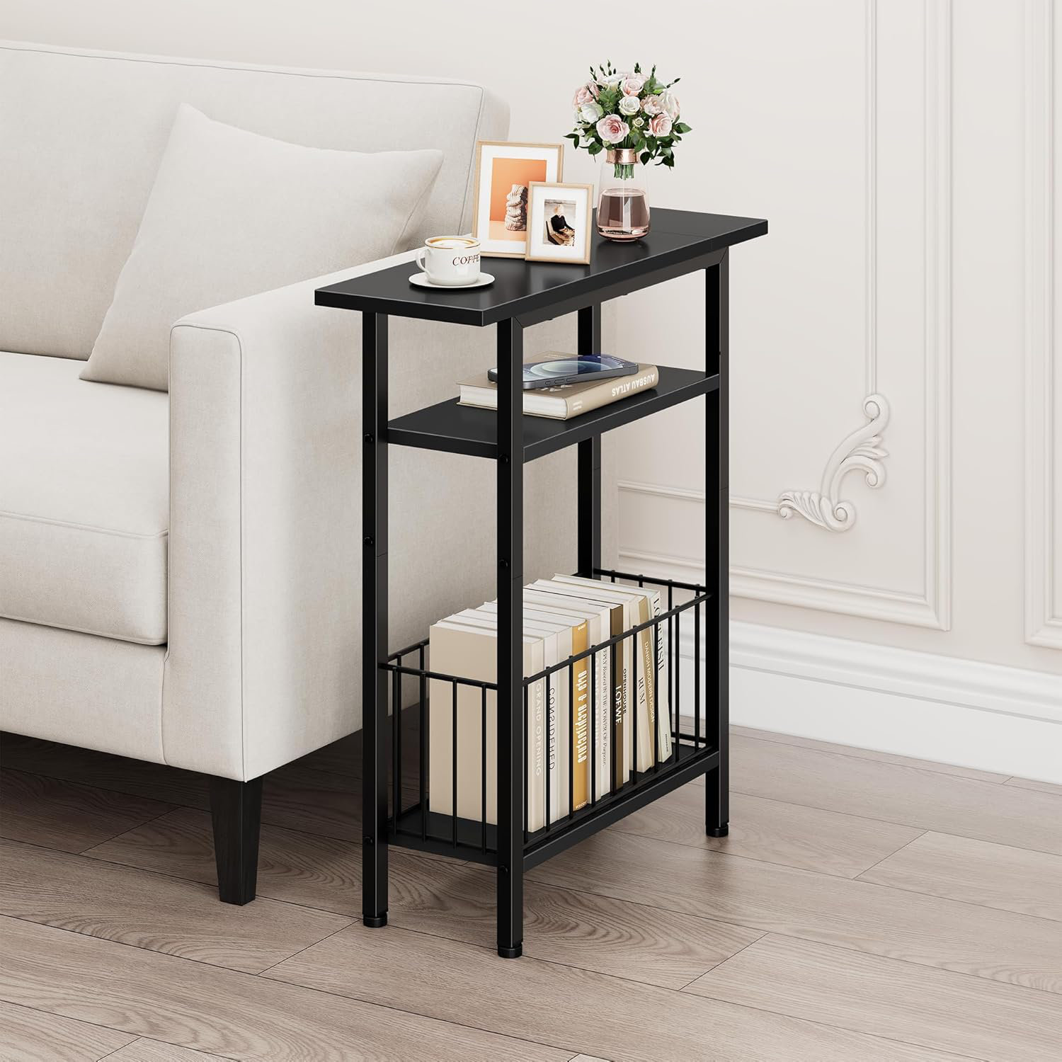 17 Stories 3-Tier Narrow Side Table With Storage, Slim End Table For ...