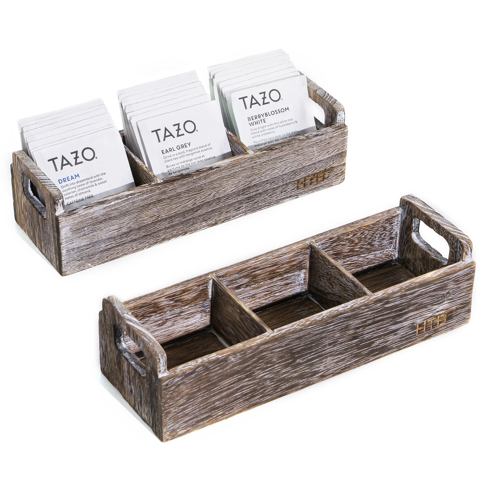 HTB Slim Tea Bag Organizer for Small Space, Antique-White Tea Box Wood ...