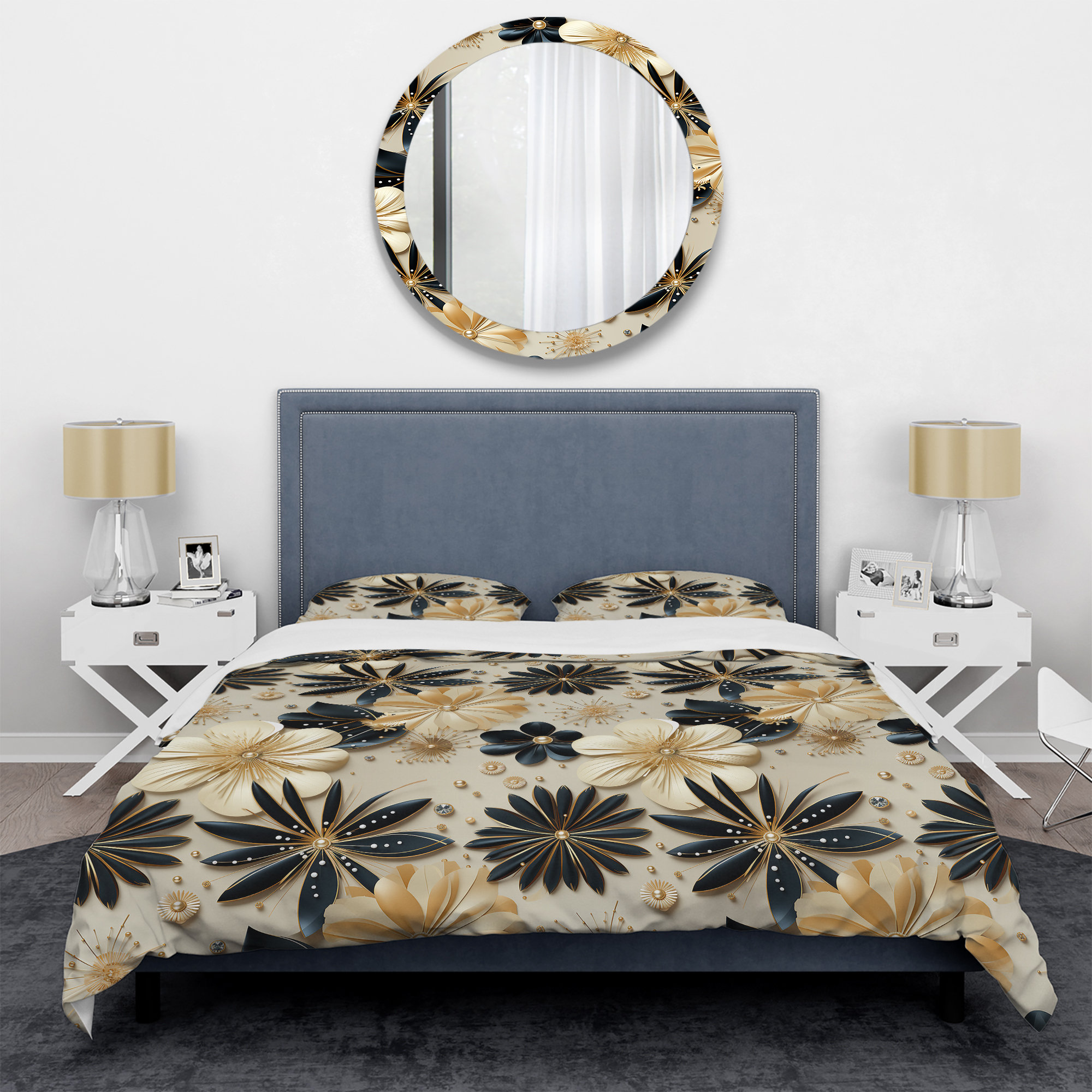 Design Art Beige And Champagne Opulent Glam Duvet Cover Set | Wayfair