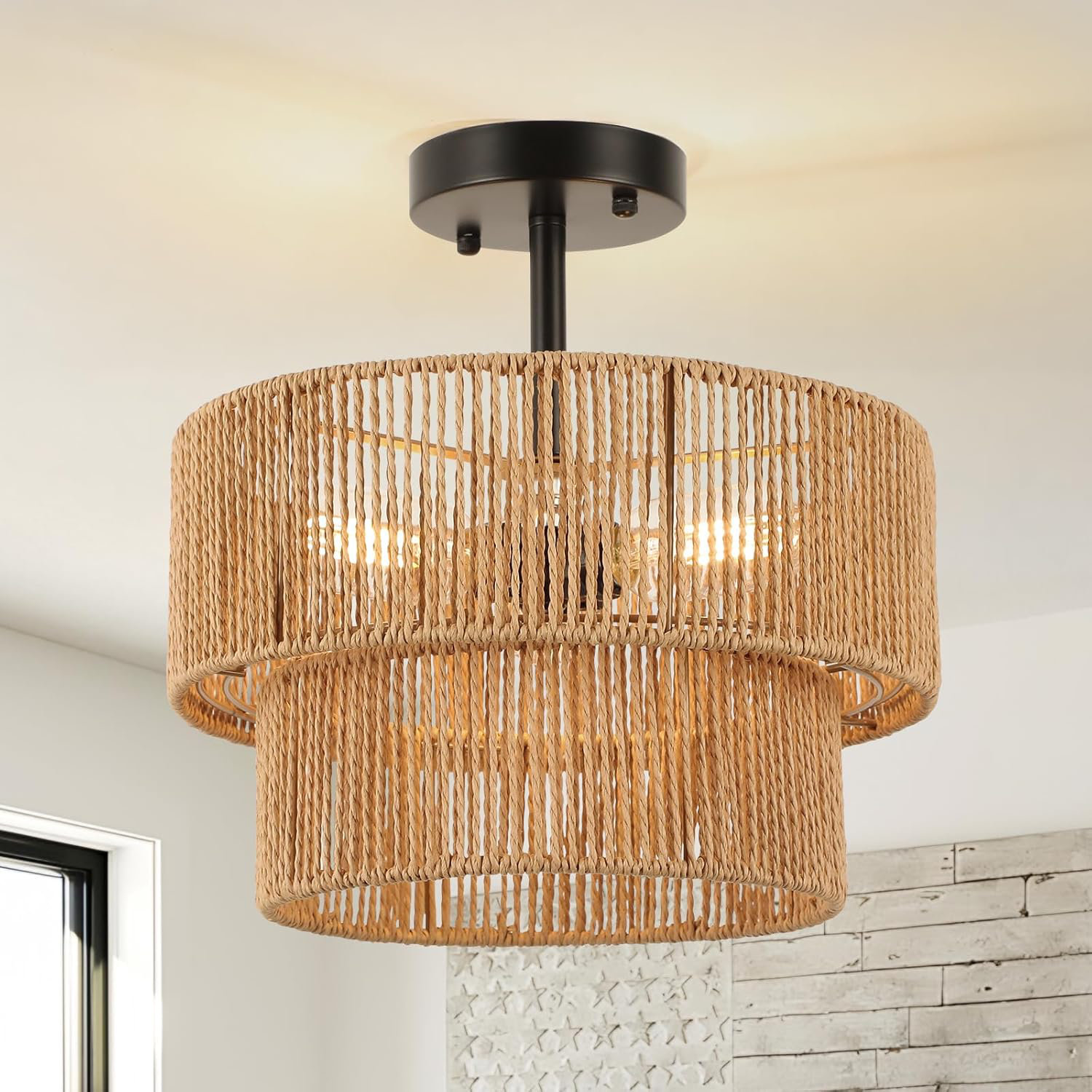 Bay Isle Home™ Boho Rattan Chandelier Ceiling Light, Semi Flush Mount ...