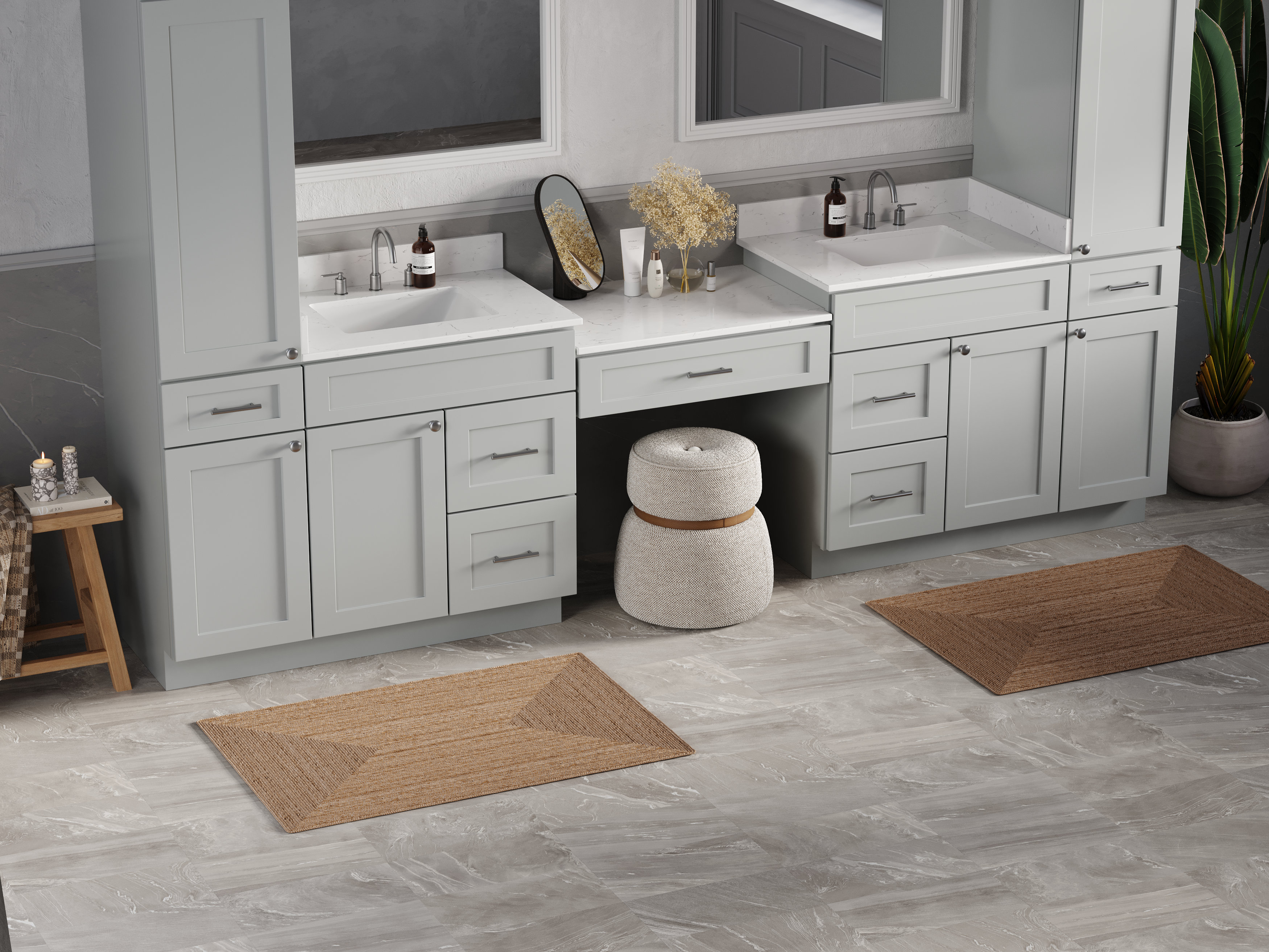 Disar 120'' Double Bathroom Vanity With Desk Linen Tall Cabinet ...