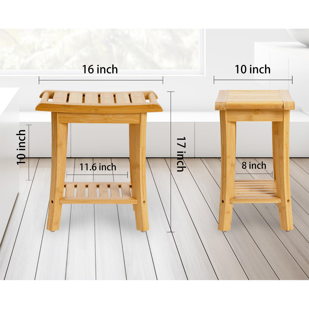 Lark Manor™ Bamboo Shower Bench Inside Shower Stool With Storage Shelf ...