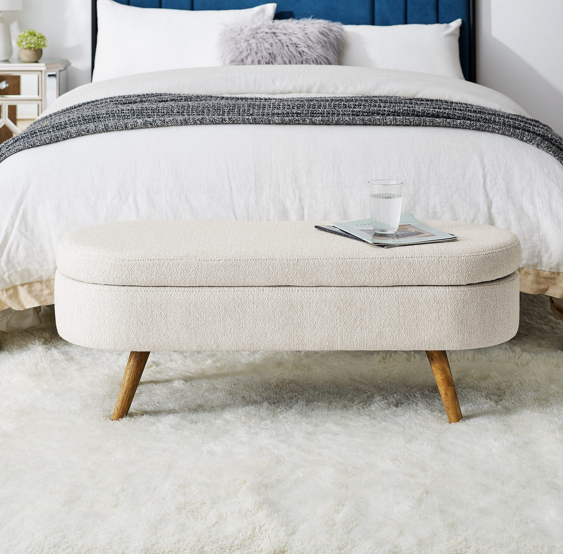 George Oliver Frosica Ottoman Oval Storage Bench With Rubber Wood Legs ...