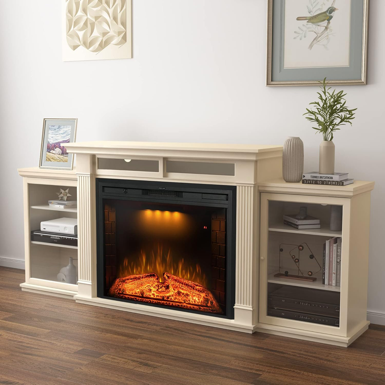 Red Barrel Studio® 84" Wood TV Stand With Electric Firepalce | Wayfair