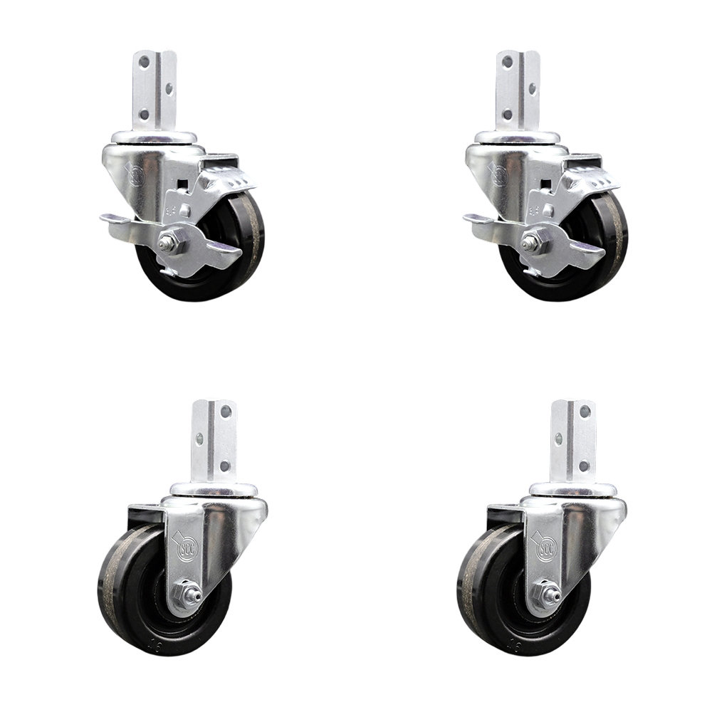 Service Caster Phenolic Wheel Swivel Square Stem Caster Set 2 Brakes ...