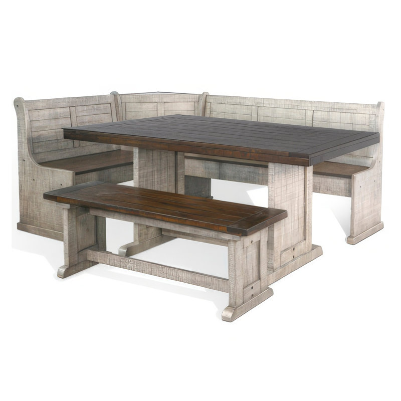 Benjara Camie 4Pc Corner Breakfast Nook Set, Gray Brown Dining Table ...