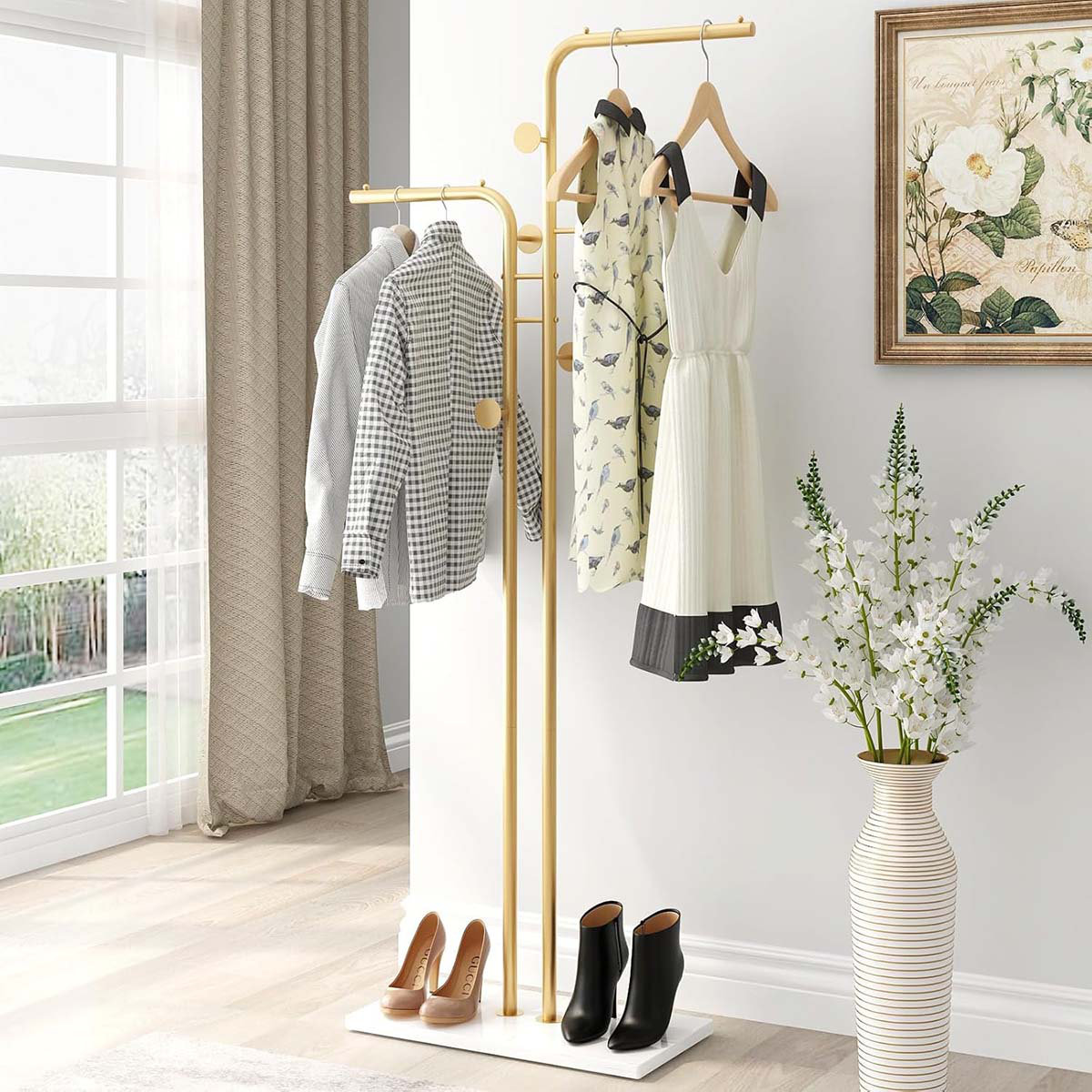 Mercer41 Double-Pole Coat Racks Freestanding, Metal Gold Clothing Rack ...