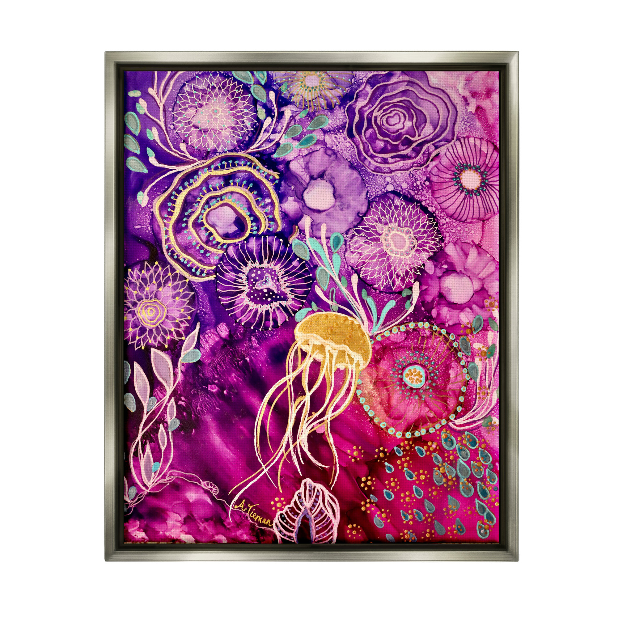 Highland Dunes Abstract Sea Life Patterns Framed Floater Canvas Wall ...