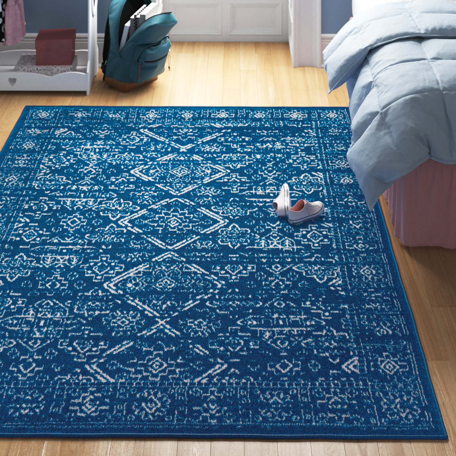 Lark Manor Roundhay Oriental Navy/White Area Rug & Reviews | Wayfair