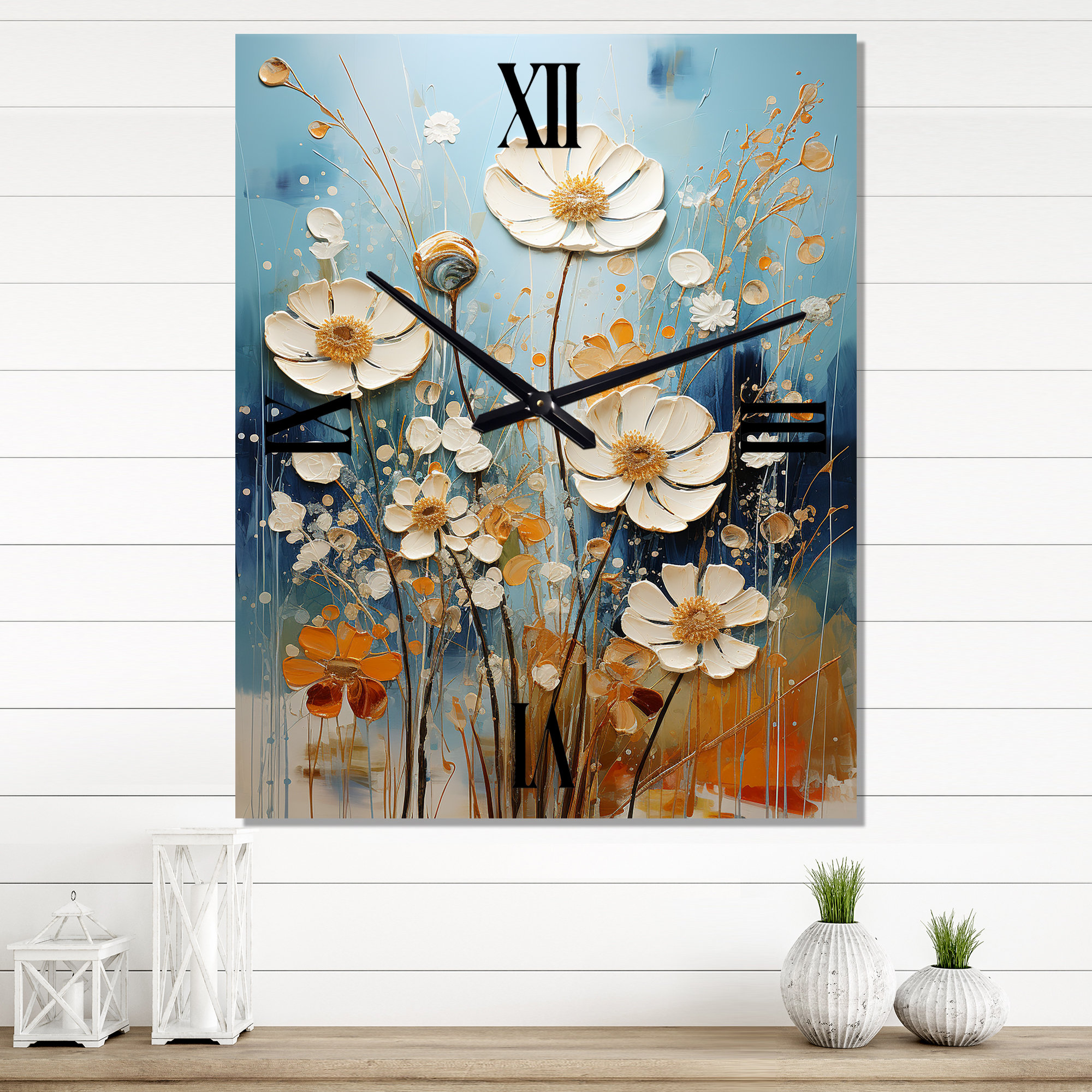 Latitude Run® White Wildflowers Serene Oasis - Floral Modern Wall Clock ...
