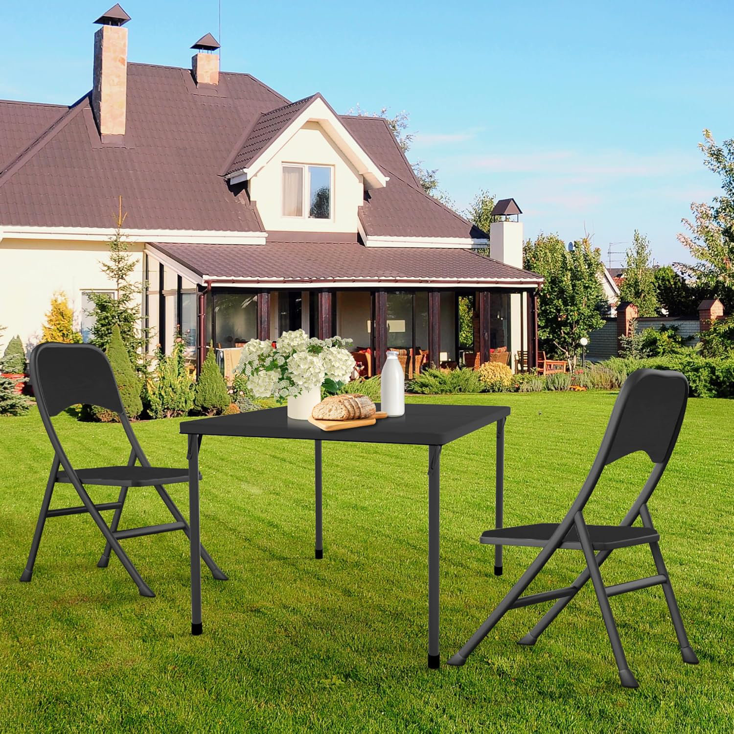 ERTCHUE RIED 34" Portable Folding Card Table, Sturdy PP Top & Steel ...