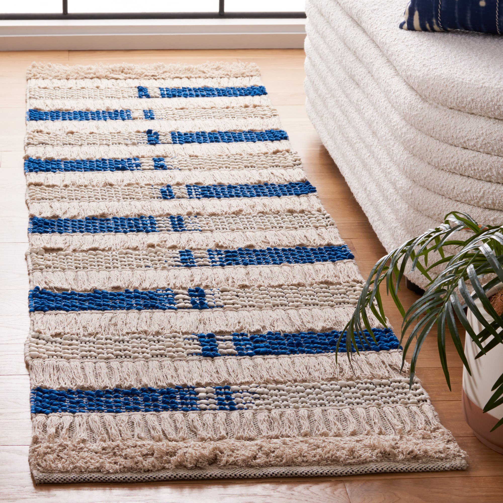 August Grove® Stanwick Hand Woven Cotton Striped Rug | Wayfair