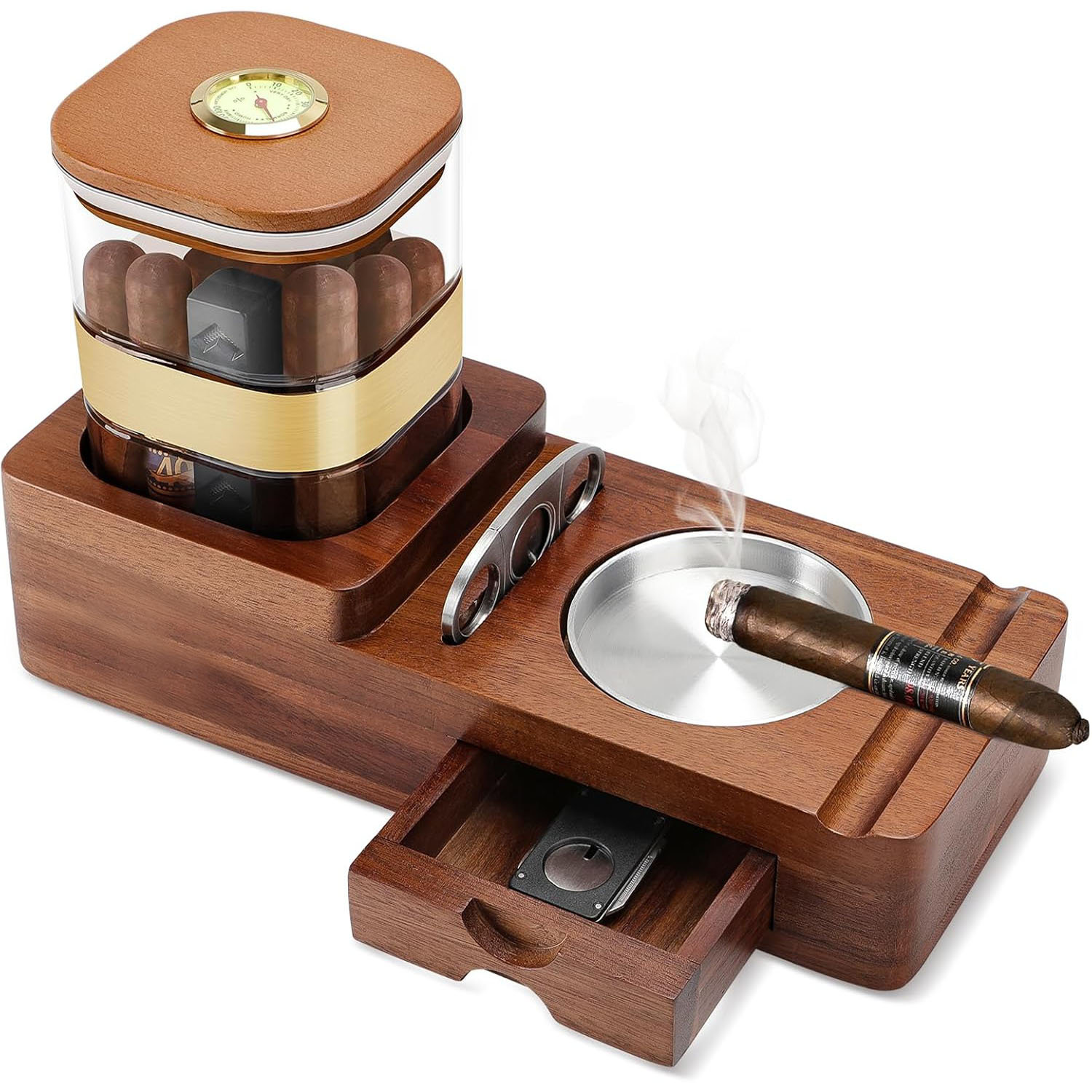 Amzico Cigar Humidor And Cigar Ashtray Set,Wooden Ashtray With Cigar ...