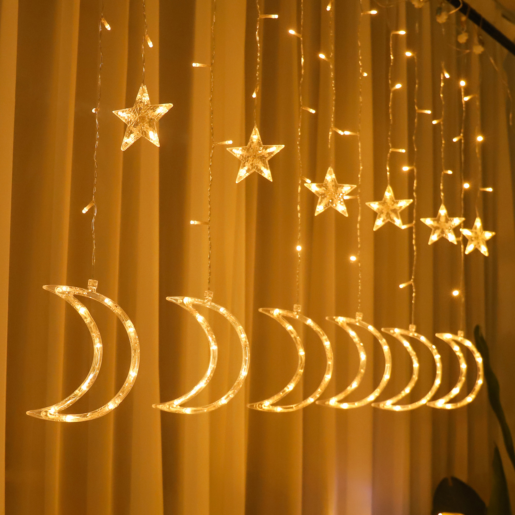 The Holiday Aisle® 6.56' Curtain Light Led Moon Star Icicle Drops ...