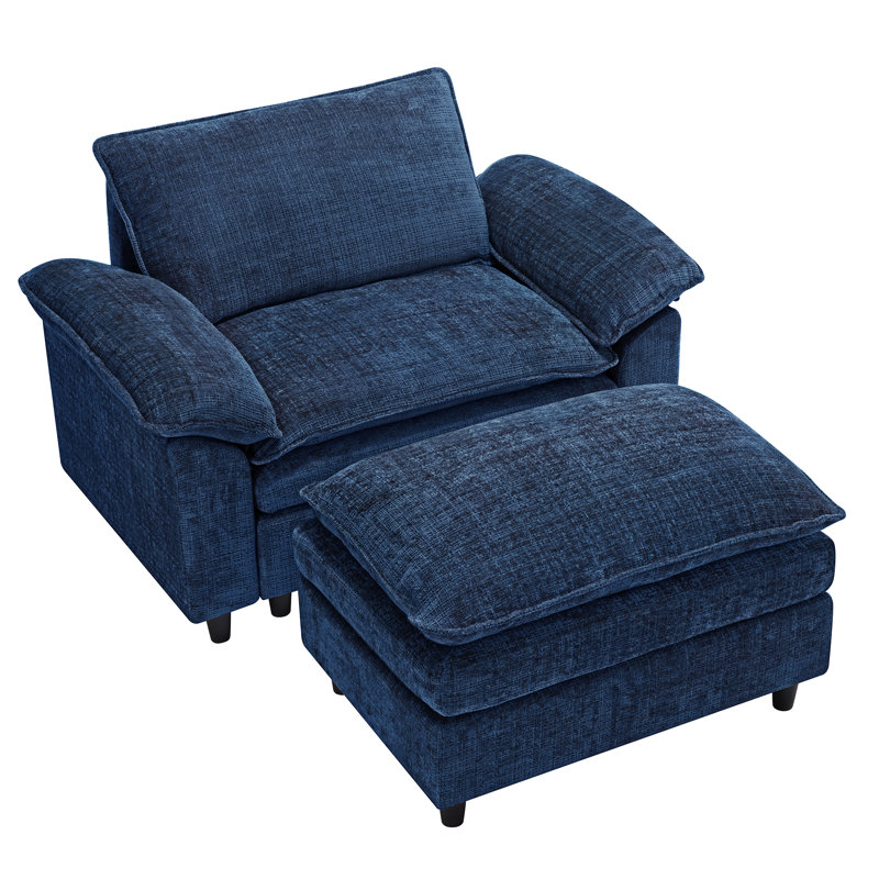 GAFIKY Modern Oversized Chair With Ottoman, Comfy Chenille Accent Chair ...