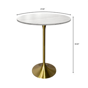 Mercer41 Verve 27" Bar Dining Table with Sintered Stone Round Top in ...