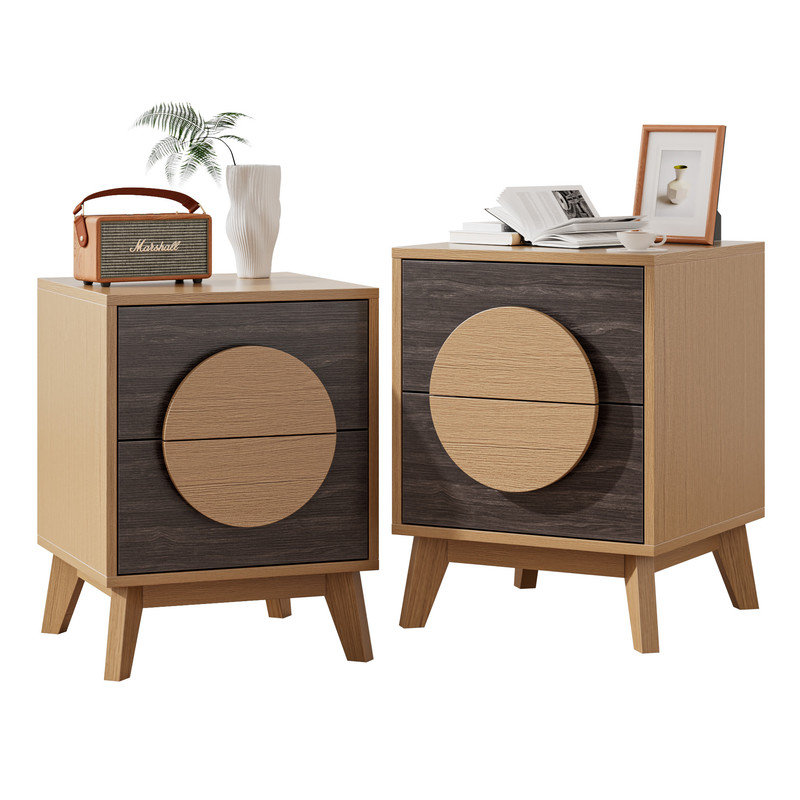 Ebern Designs 21" Modern 2-Piece Nightstand Set with Color-Block Wood ...