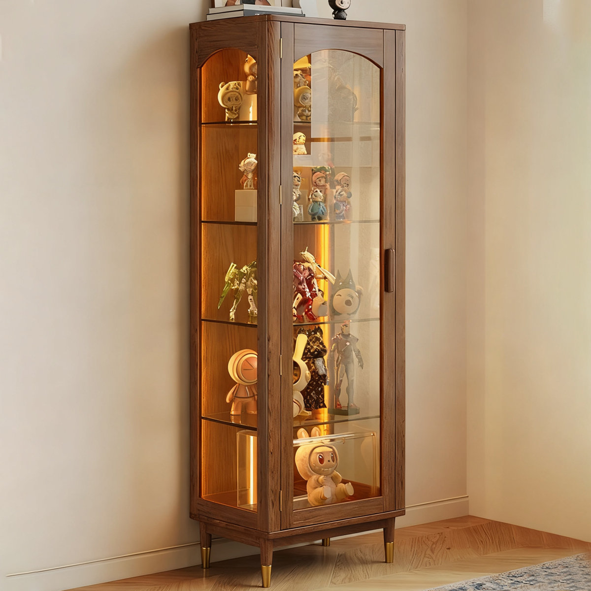 junming Nut-brown Solid Wood + Tempered Glass + Metal Display Cases ...