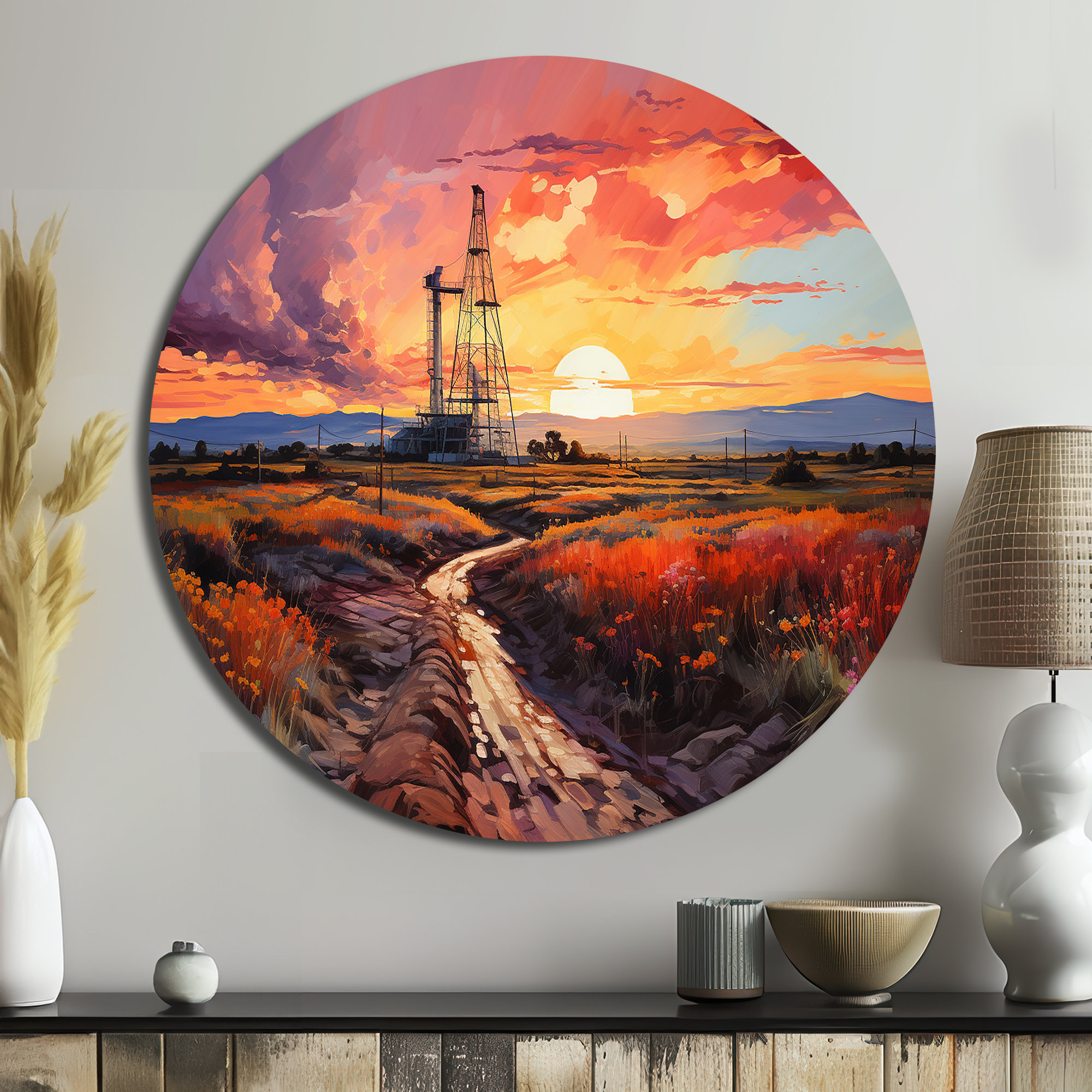 East Urban Home Orange Oil Rigs Rig Resonance II - Architecture Round ...