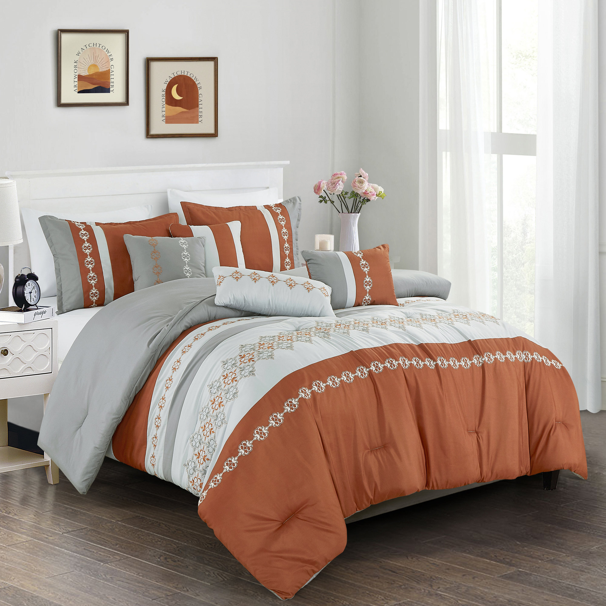 BRHF 7-Pieces Luxury Quilted Embroidery Bedding Comforter Set & Reviews ...