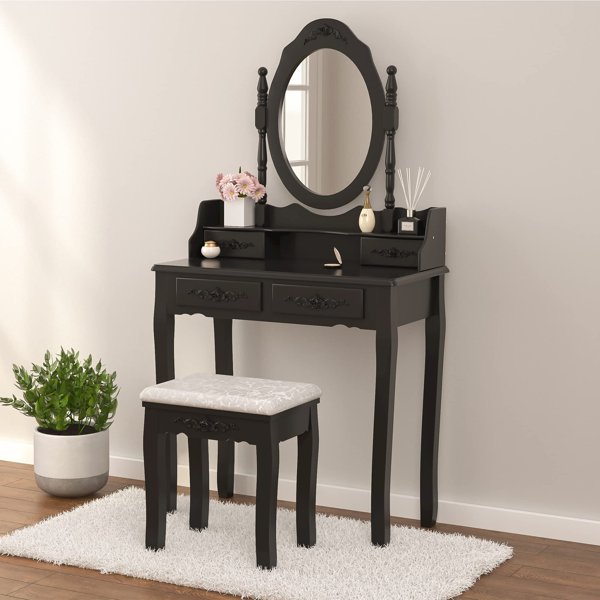 Wildon Home® Bouvard Makeup Vanity Table with Mirror and Stool, Girls ...