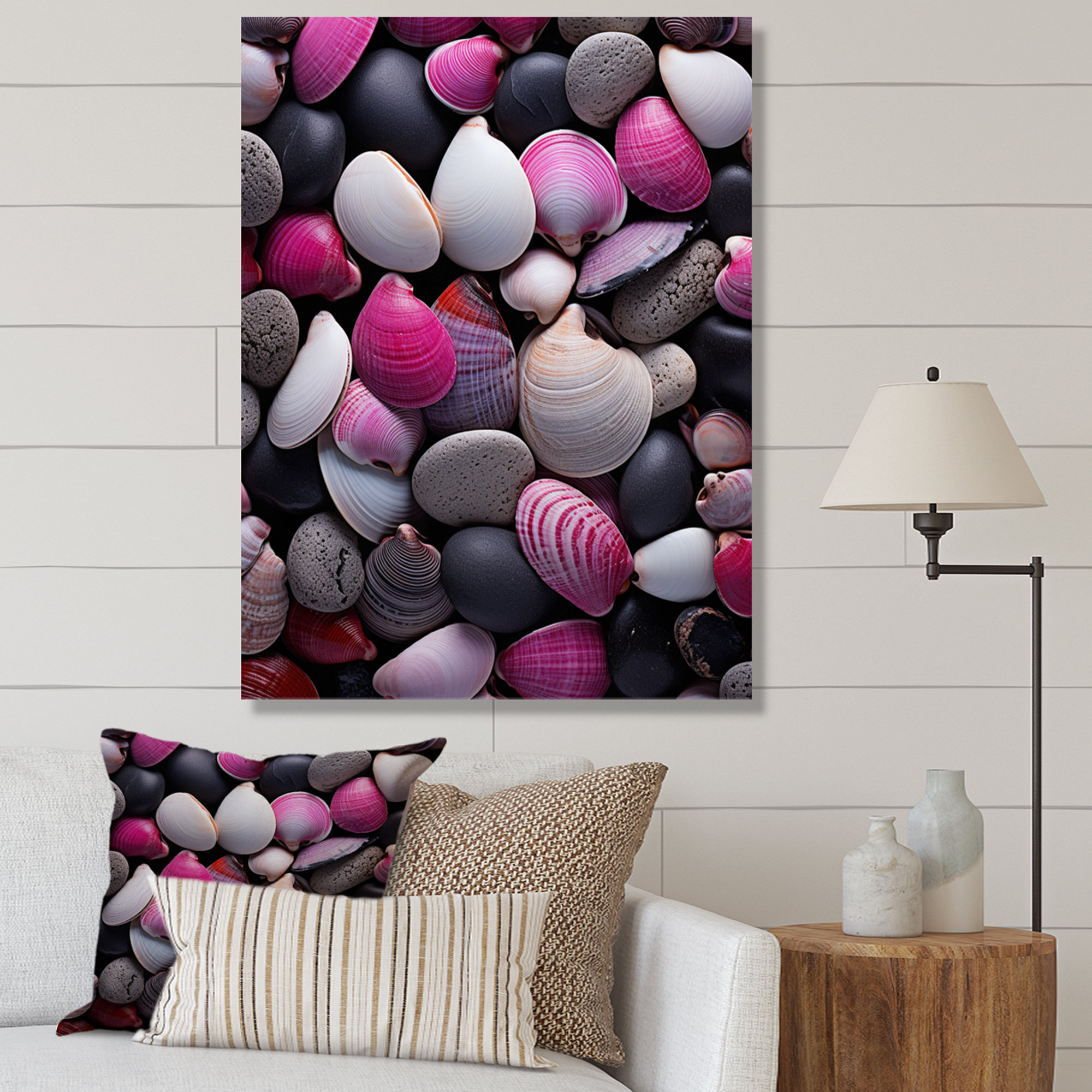 Rosecliff Heights Pink Grey Pink White Shells Seashore Collage Pink ...