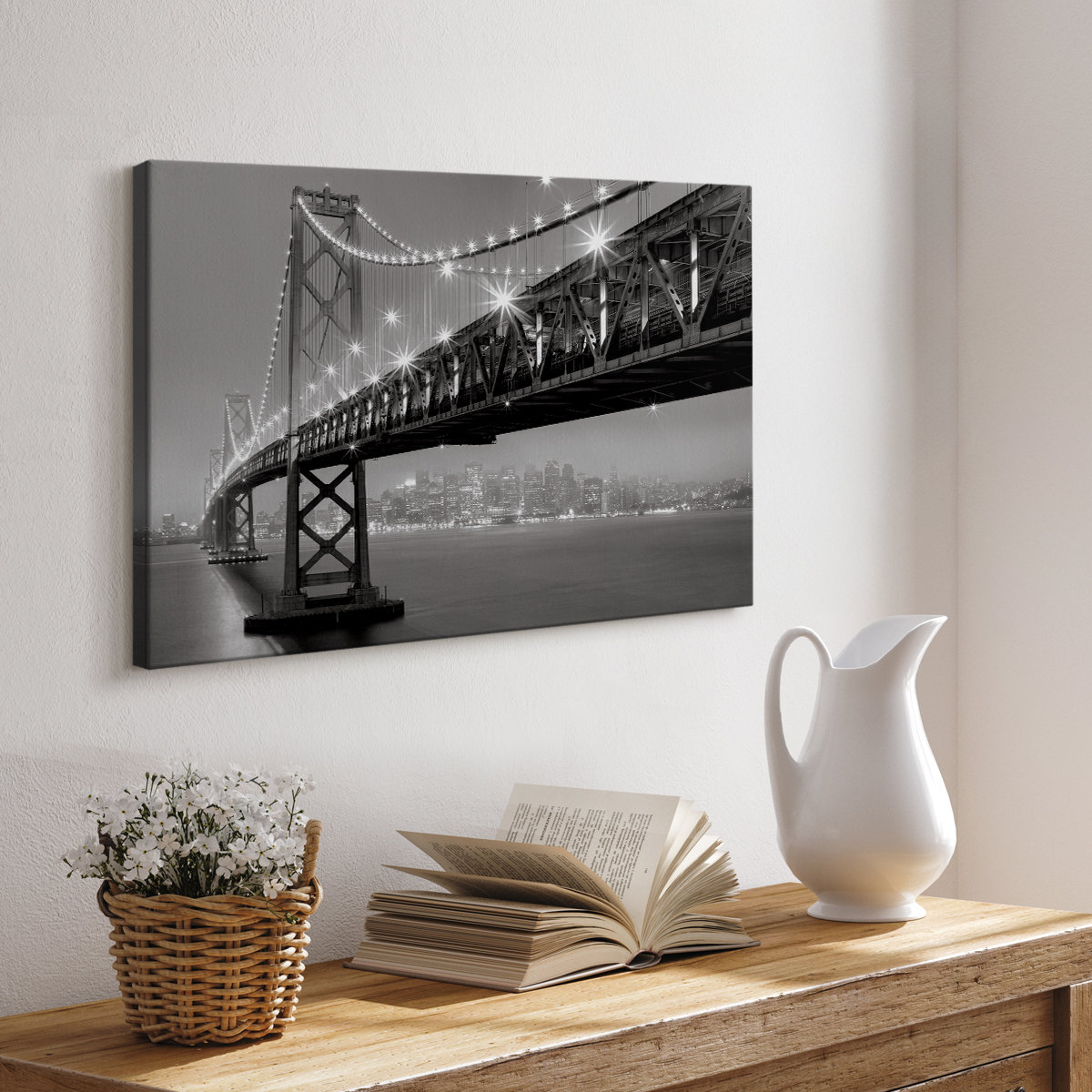 Winston Porter Bay Bridge at Night -Gallery Wrapped Cavas | Wayfair