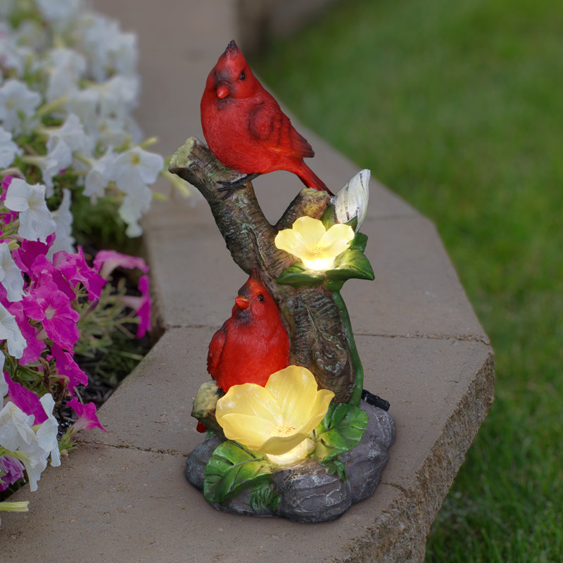 Exhart Cardinals with Solar Flowers on a Branch Hand Painted Garden ...