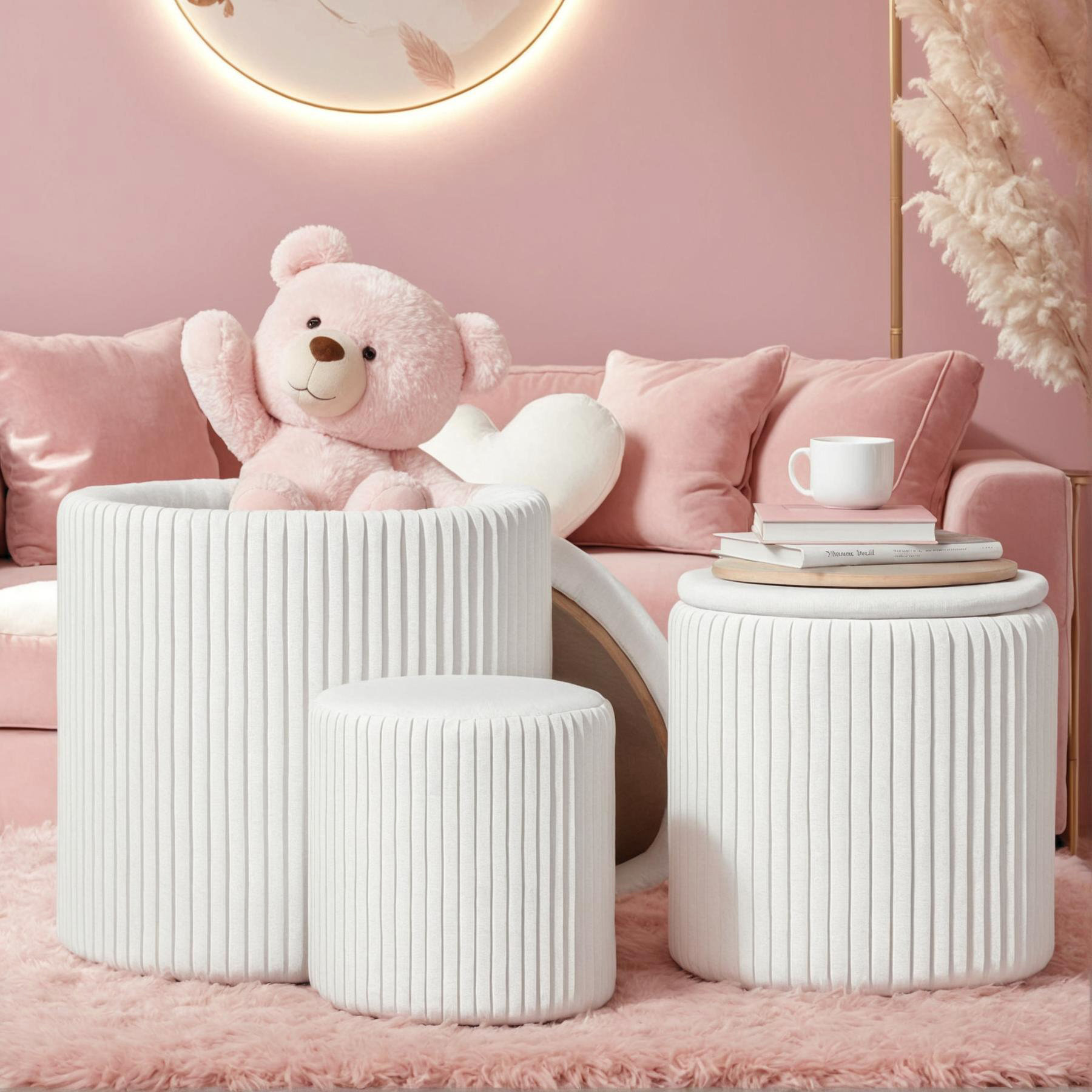 Ebern Designs Ottoman With Storage, Velvet Round Storage Ottoman Set Of ...