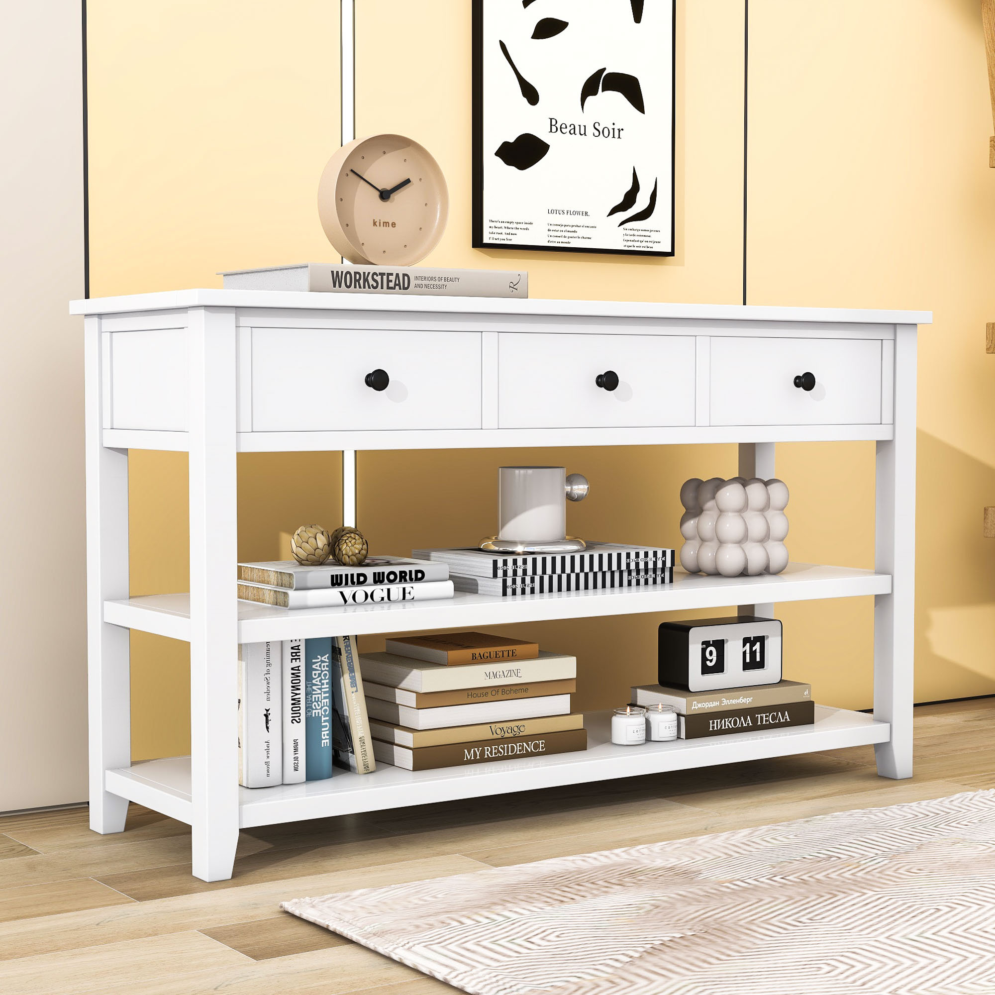 Lark Manor Caidence Wooden Console Table with 3 Drawers and 2 Open ...