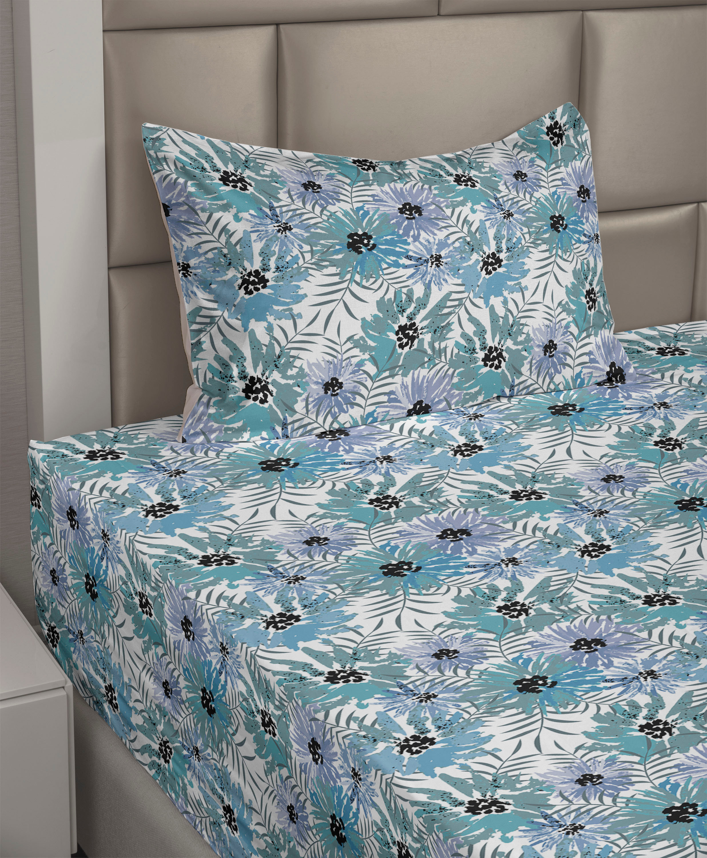 Ambesonne Nature Theme Sheet Set Leafy Floral Print Art Cadet Blue and ...