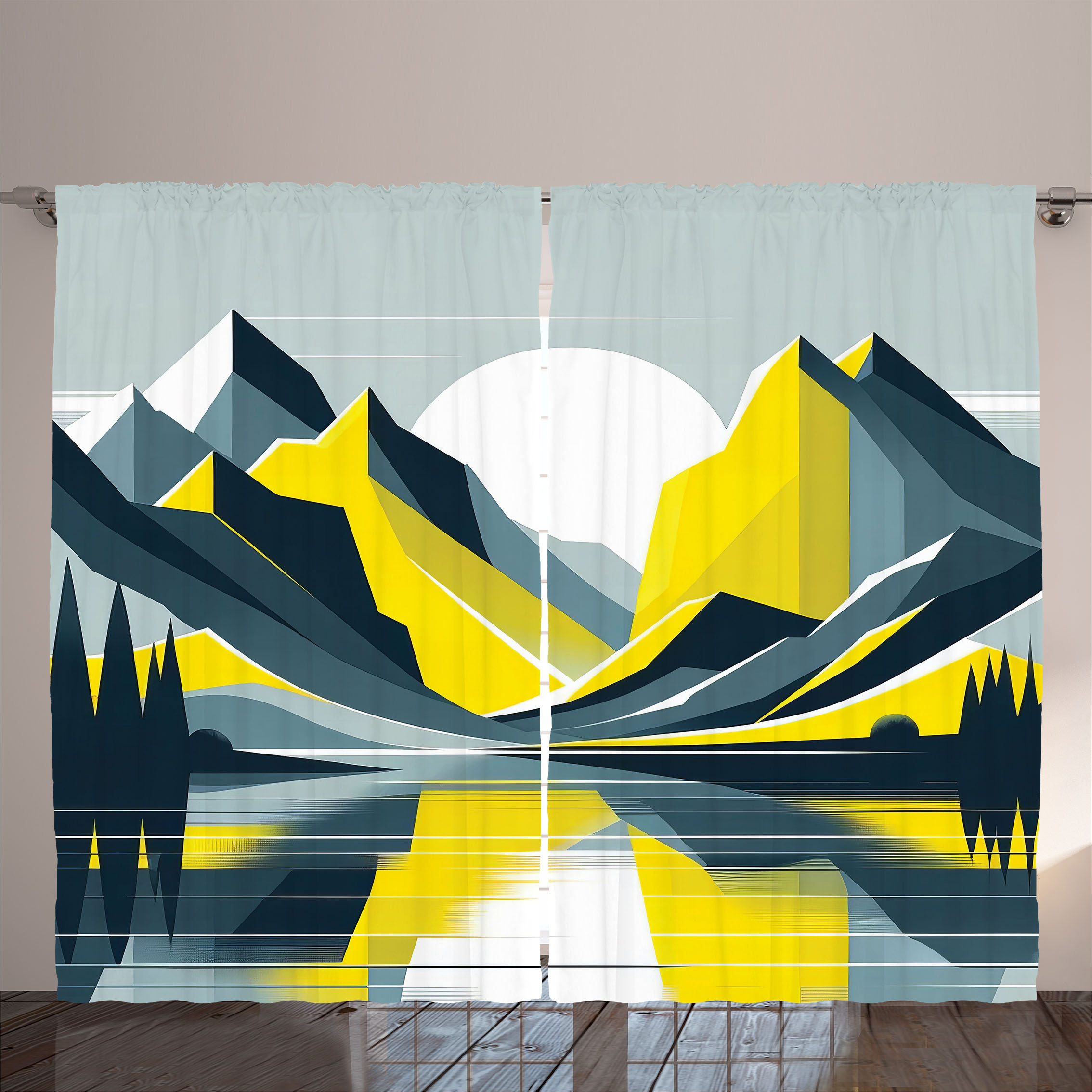 Latitude Run® Curtains 2 Panel Set, Modern boho Sunrise Mountains ...