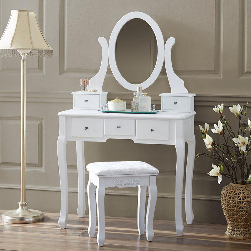 House of Hampton® Overholt Vanity Set with Stool and Mirror | Wayfair