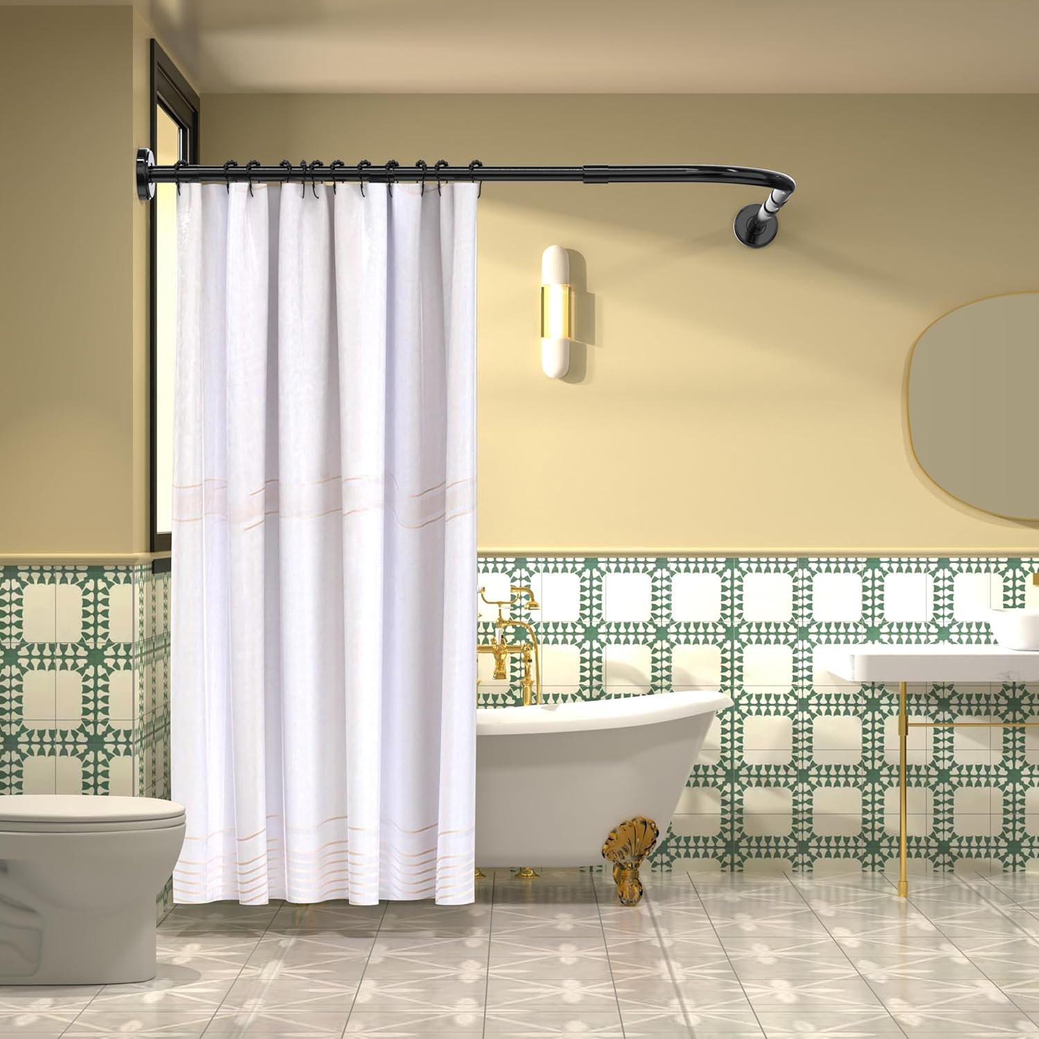 ENOLIL L Shaped Corner Shower Curtain Rod Adjustable 27.6-39.4×43.3-67 ...