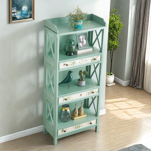 GINATOL Elegant Wooden Green Hand-Painted Bookcase Storage Bookcase ...