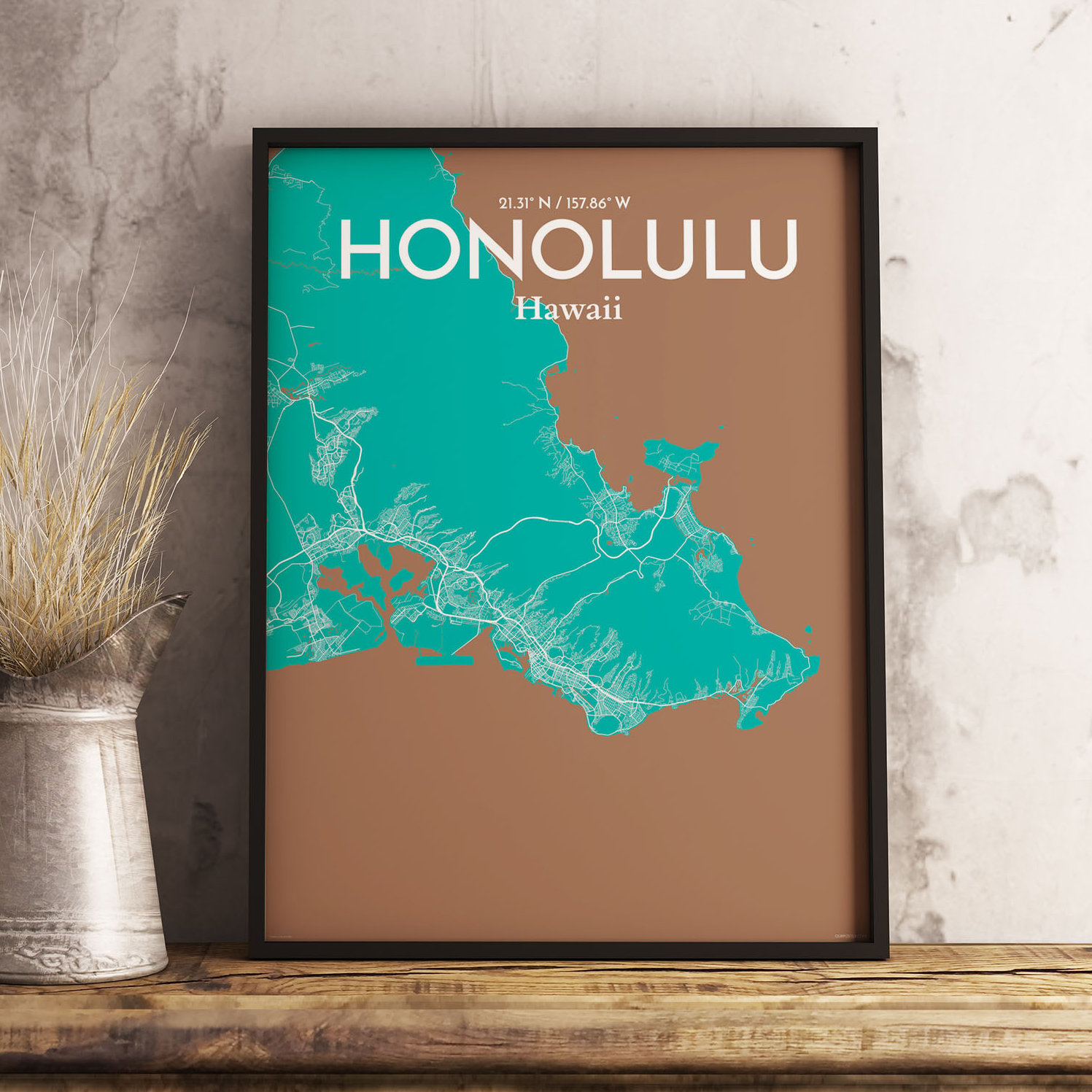 Wrought Studio 'Honolulu City Map' Graphic Art Print Poster in Nature ...