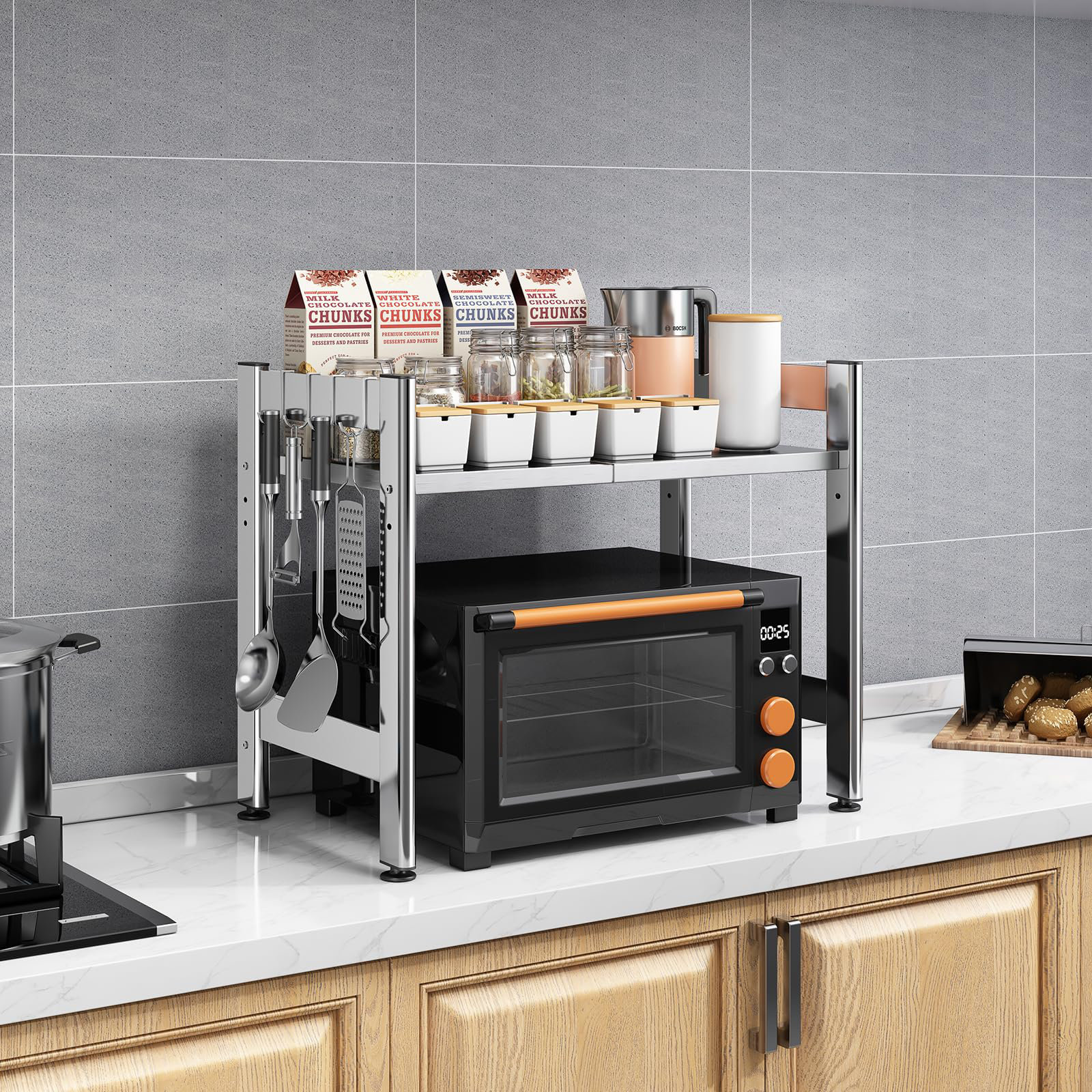 Ebern Designs Extendable Microwave Oven Rack,Adjustable Microwave Stand ...