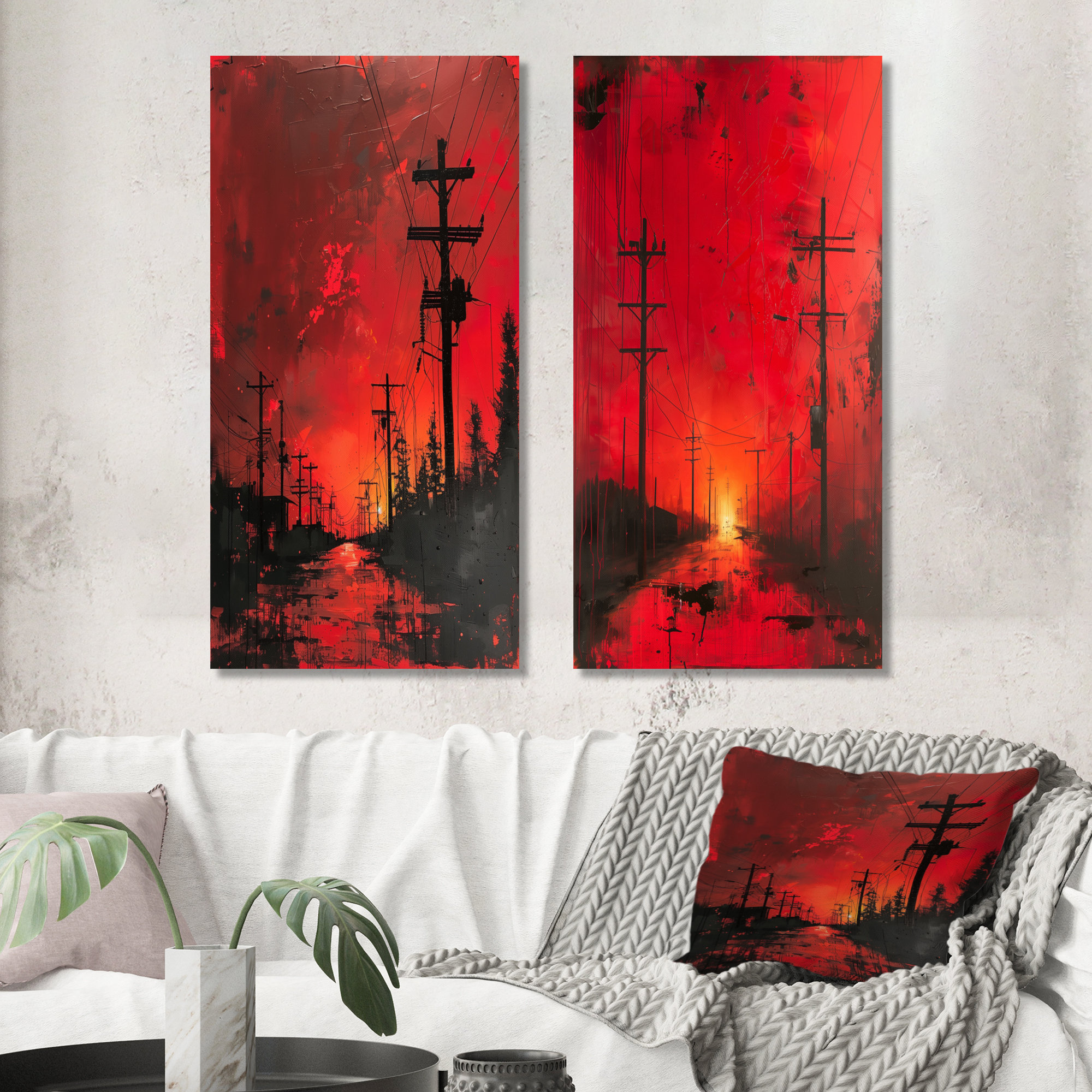 Ivy Bronx Red Power Lines To The Darkness I - Power Lines Wall Art 2 ...