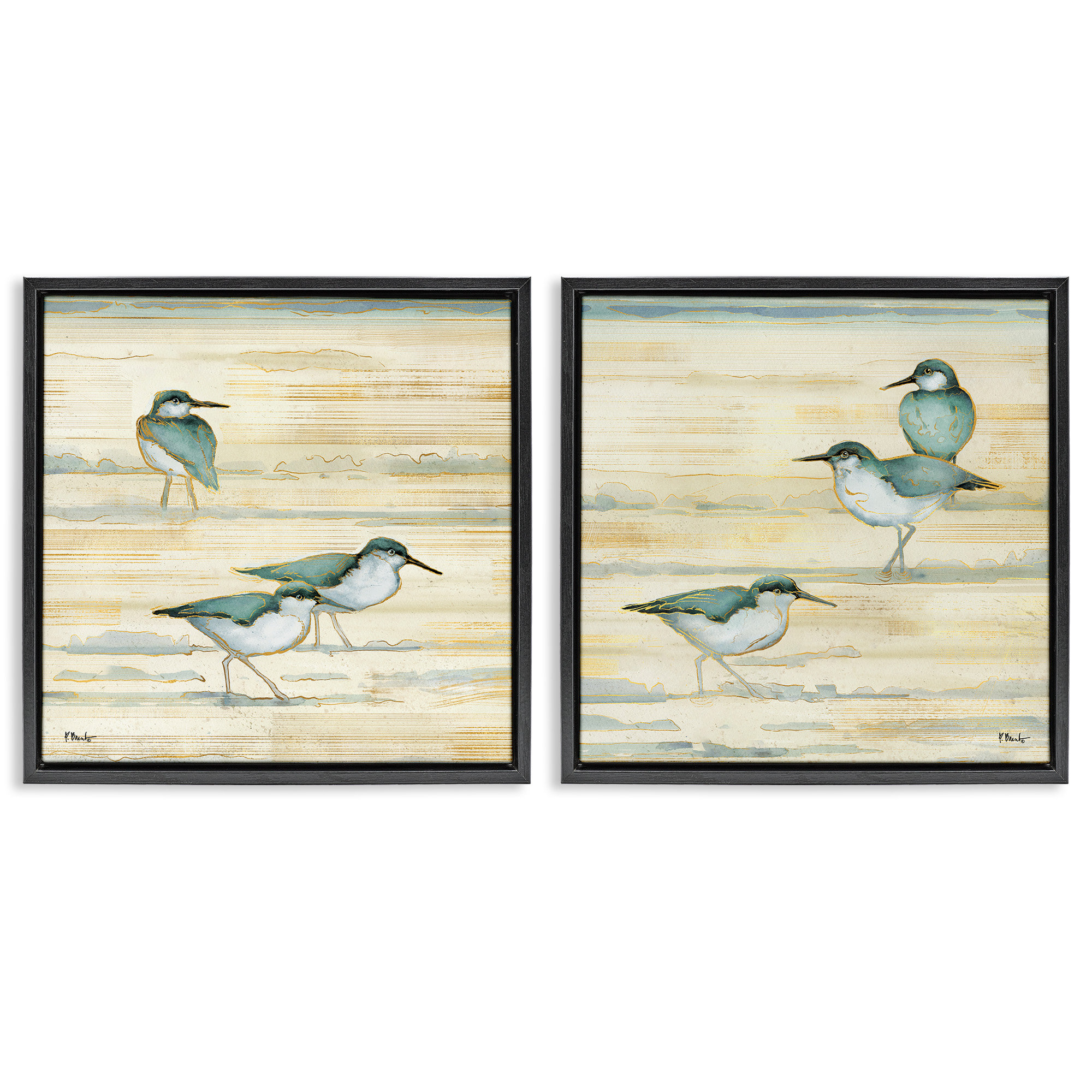 Winston Porter Sandpipers Abstract Water Shoreline 2 Piece Framed ...