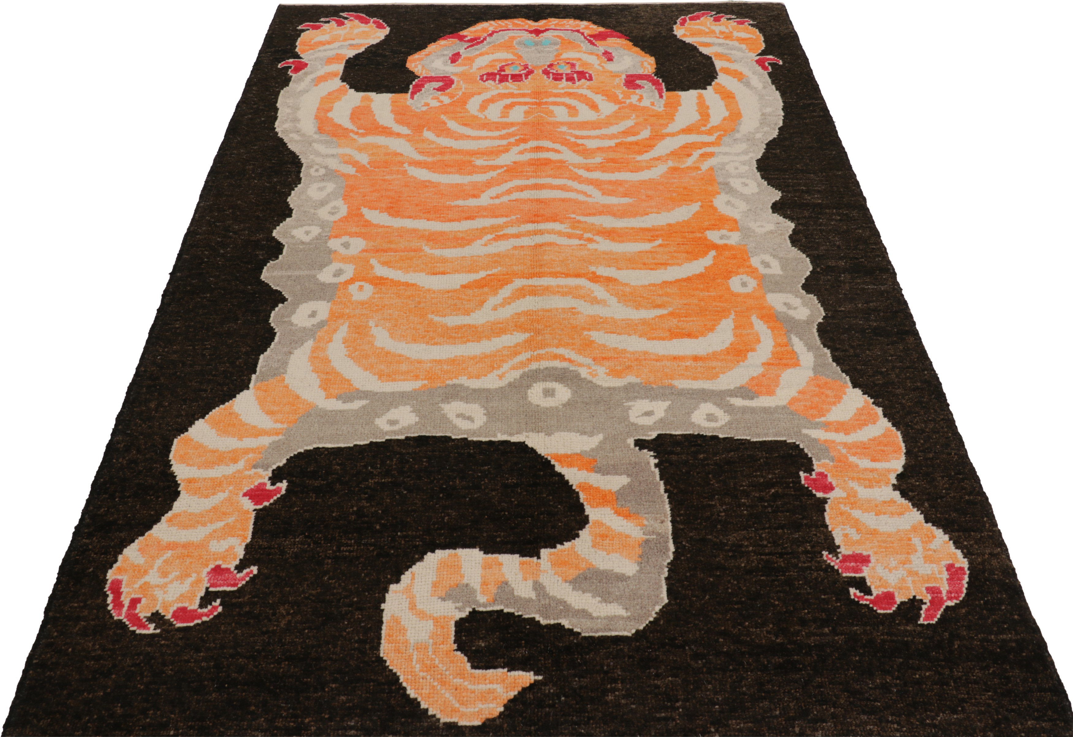 Rug & Kilim’S Tiger Skin Rug In Black With Rust, Grey And Red Pictorial ...