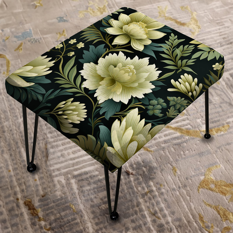 Design Art Damask Green Dahlia Retreat - Floral Rectangle Ottoman | Wayfair