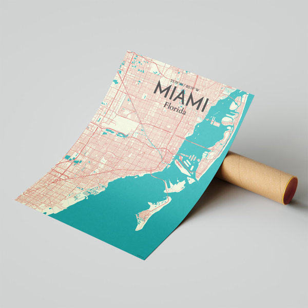 Wrought Studio 'Miami City Map' Graphic Art Print Poster in Tricolor ...