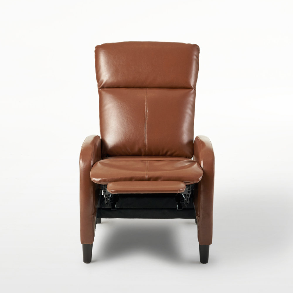 Ebern Designs Sleek Hazelnut Faux Leather Push Back Recliner, Compact ...