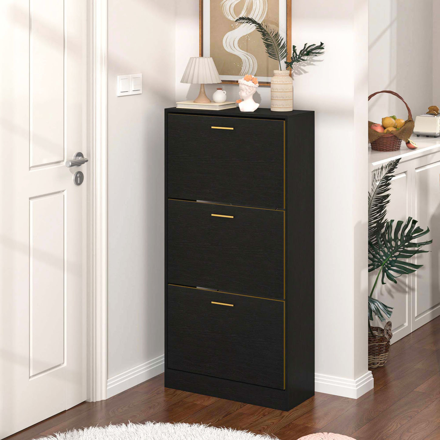 Mercer41 Shoe Cabinet With 3 Upside Down Drawers, Modern Design Slender ...