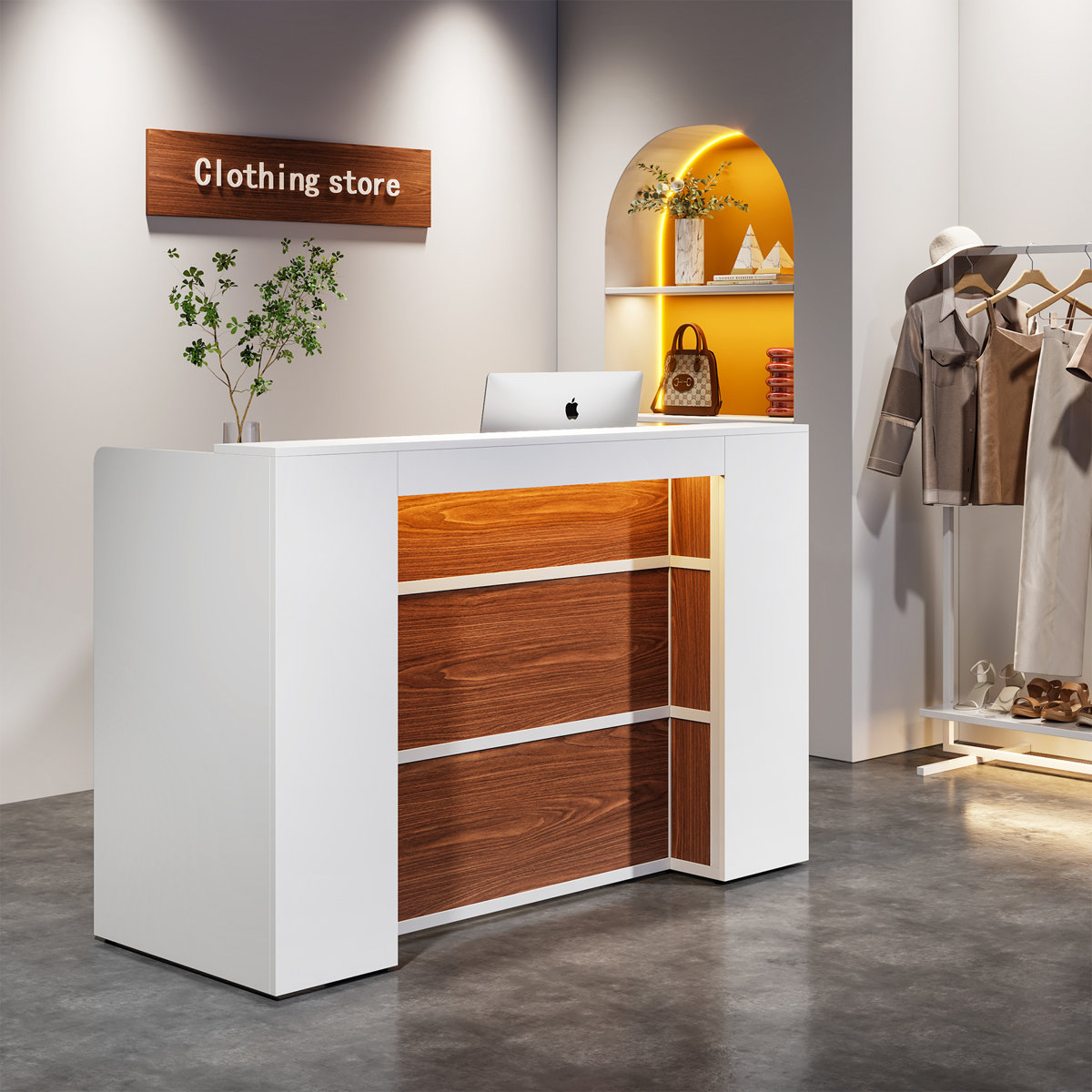 Ebern Designs Reception Desk Front Desk With LED Lights & Reviews | Wayfair