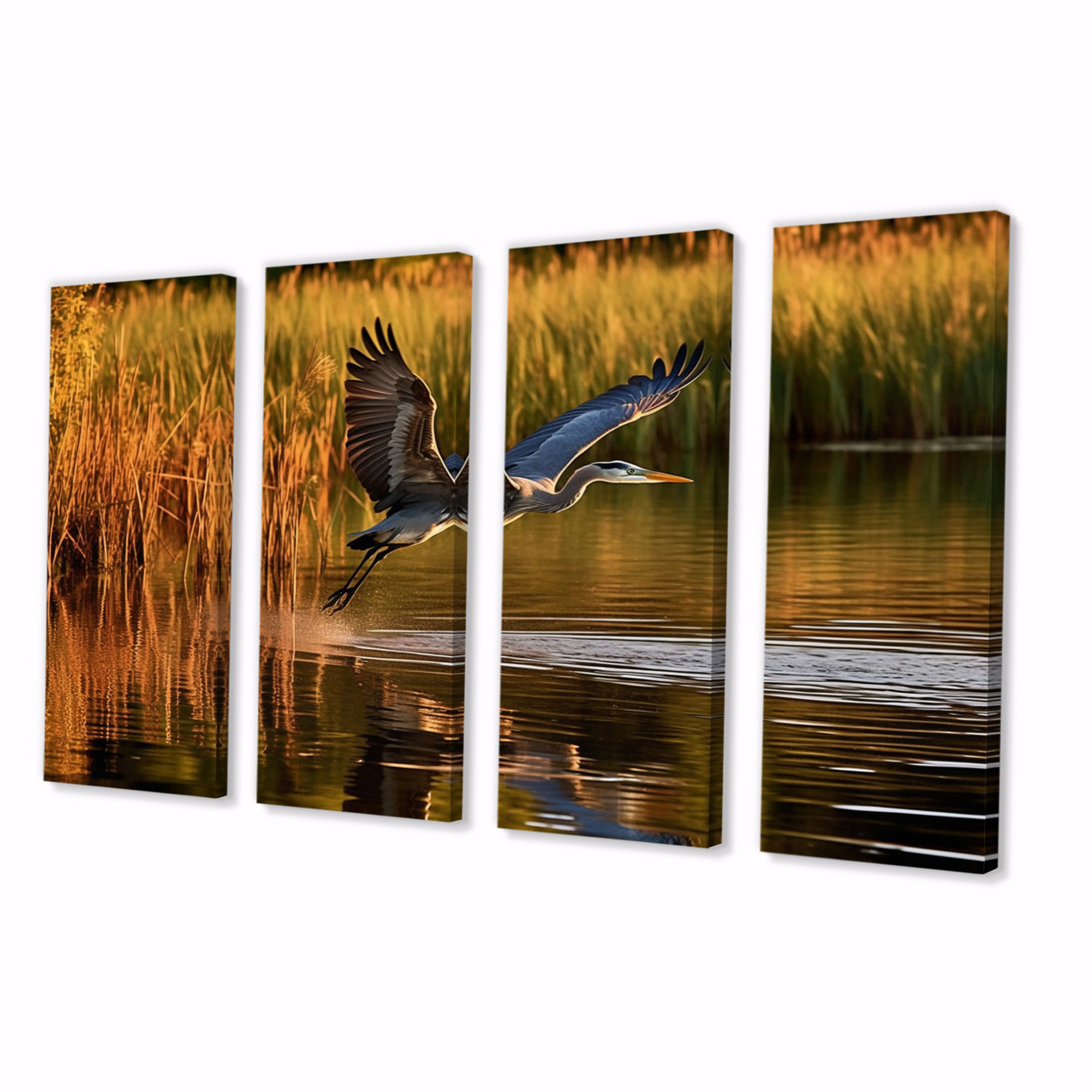 Design Art Heron In Delaware Lakes - Delaware Wall Art Print - 4 Panels ...