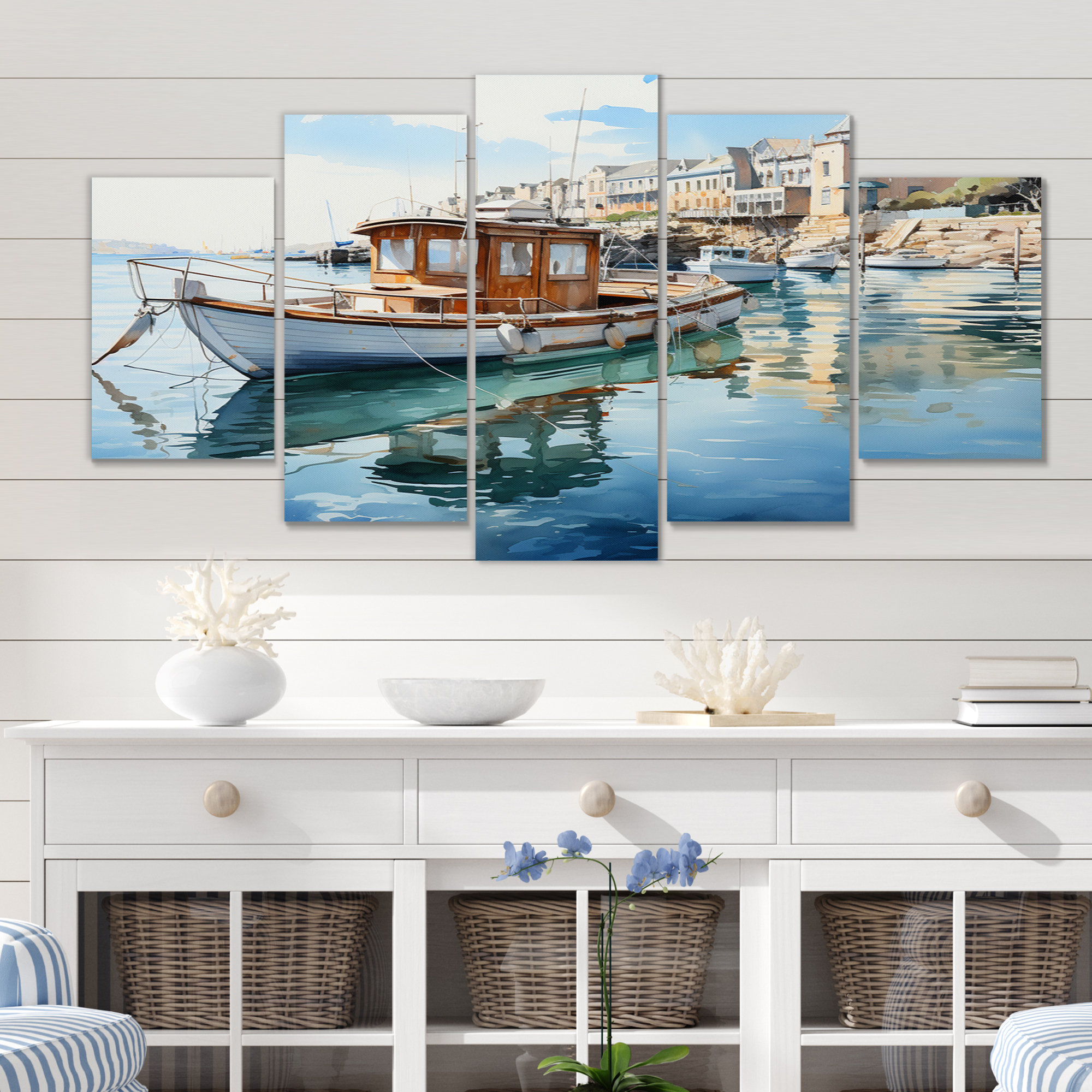 Breakwater Bay Port Harbor Reflections VIII - Nautical & Beach Wall ...
