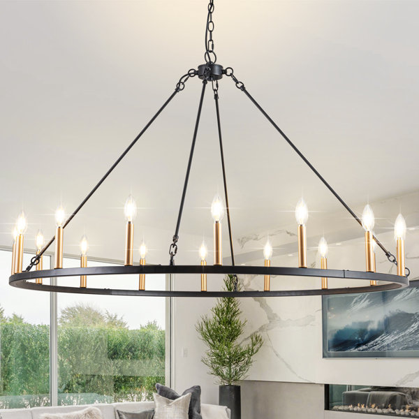 Latitude Run® Witkin 15 - Light Dimmable Wagon Wheel Chandelier Black ...