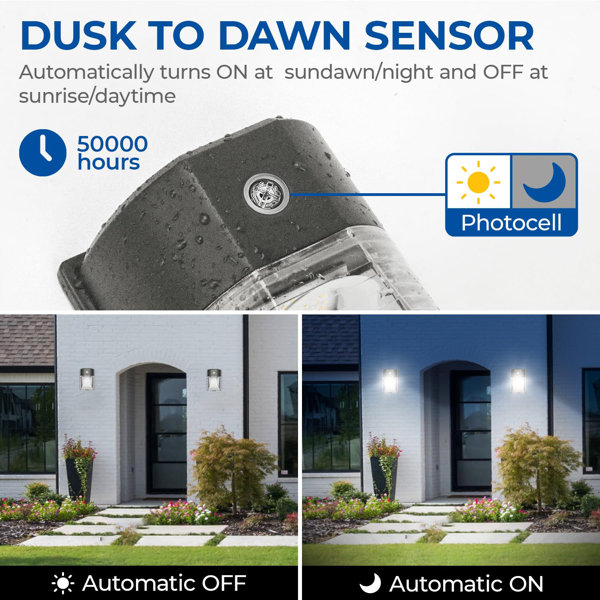 Arlmont & Co. 26W LED Wall Pack Light With Dusk To Dawn Sensor, 3000LM ...