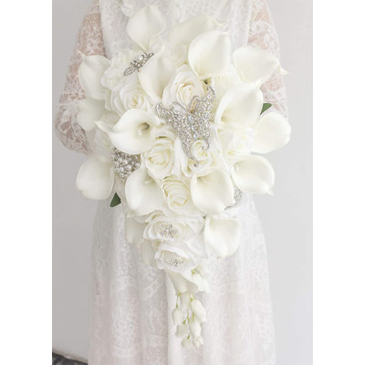 Abbie Home Calla Lily and Rose Cascading Bride Bouquet Waterfall ...